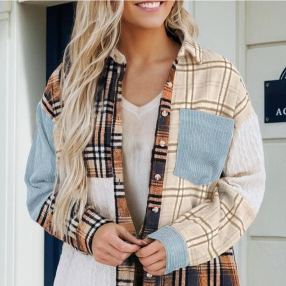 Lily daisy closet | Jackets & Coats | Plaid Color Block Patchwork Shirt ...